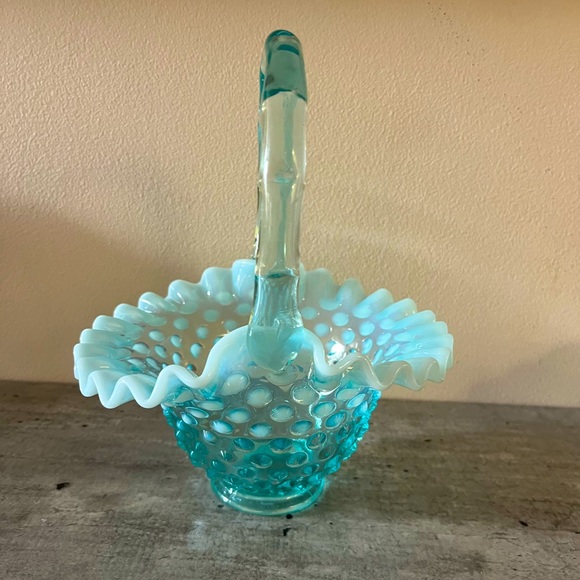 Fenton | Accents | Opalescent Blue Hobnail Basket Signed Fenton Glass ...
